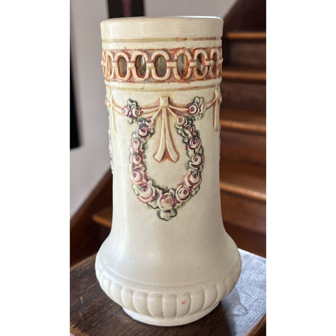 Weller Roma Vintage Art Pottery Reticulated Garland Swag Roses Ivory ...