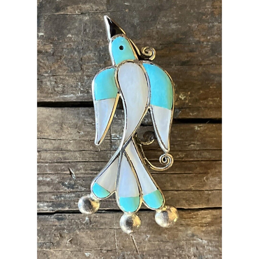 Vintage Zuni Native American Inlay Bird Pin Pendant Turquoise G Quam - Etsy