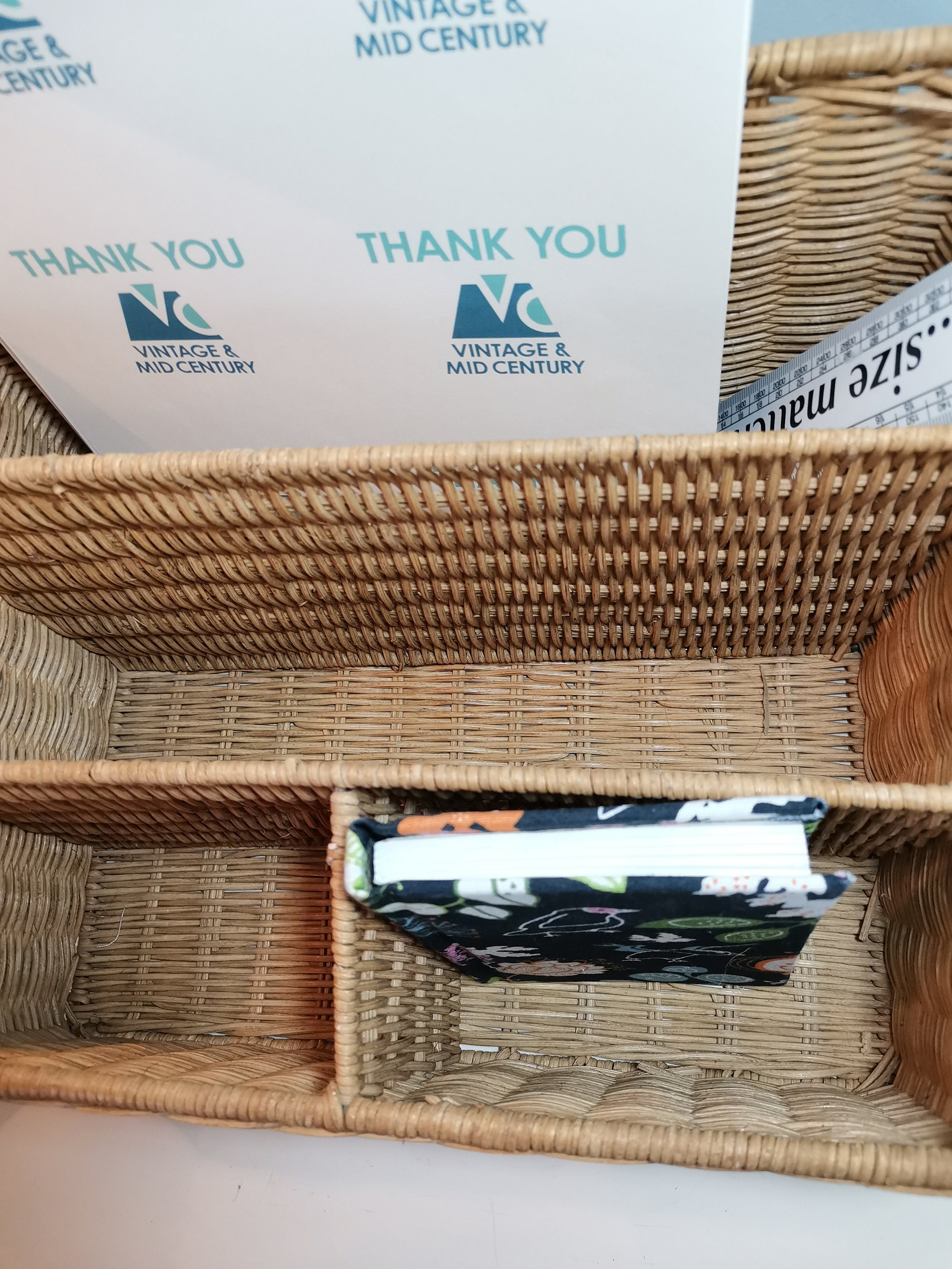 Vintage Wicker / Rattan, Paper Stand / Mail Rack / Desk Organizer /Note ...