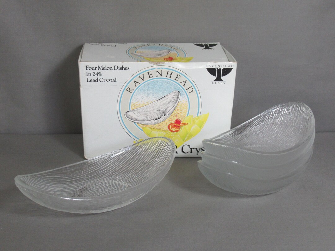 Retro 1970s Ravenhead Flair Lead Crystal Clear Glass Boxed Set Four ...
