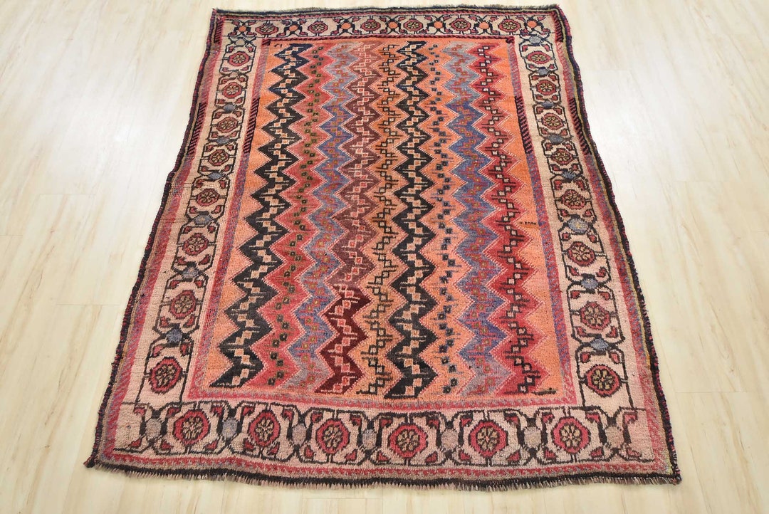 Luri Rug 4’8” X 5’11” Orange Wool Vintage Tribal Hand-knotted Oriental ...
