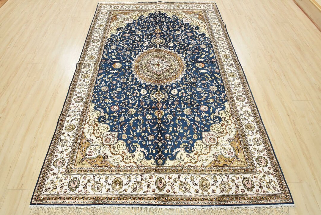 Fine Oriental Carpet 6 X 92 Blue Art Silk Traditional Hand-knotted Area ...