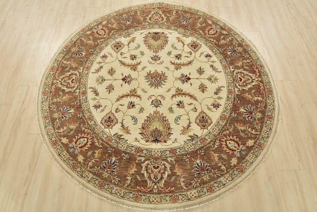 Round Oriental Rug 511 X 6 Beige Wool Traditional Hand-knotted Area ...