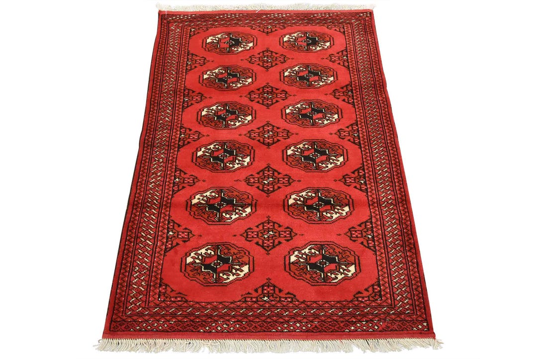 Turkmen Rug 3’5” X 4’11” Red Wool Vintage Tribal Hand-knotted Oriental ...