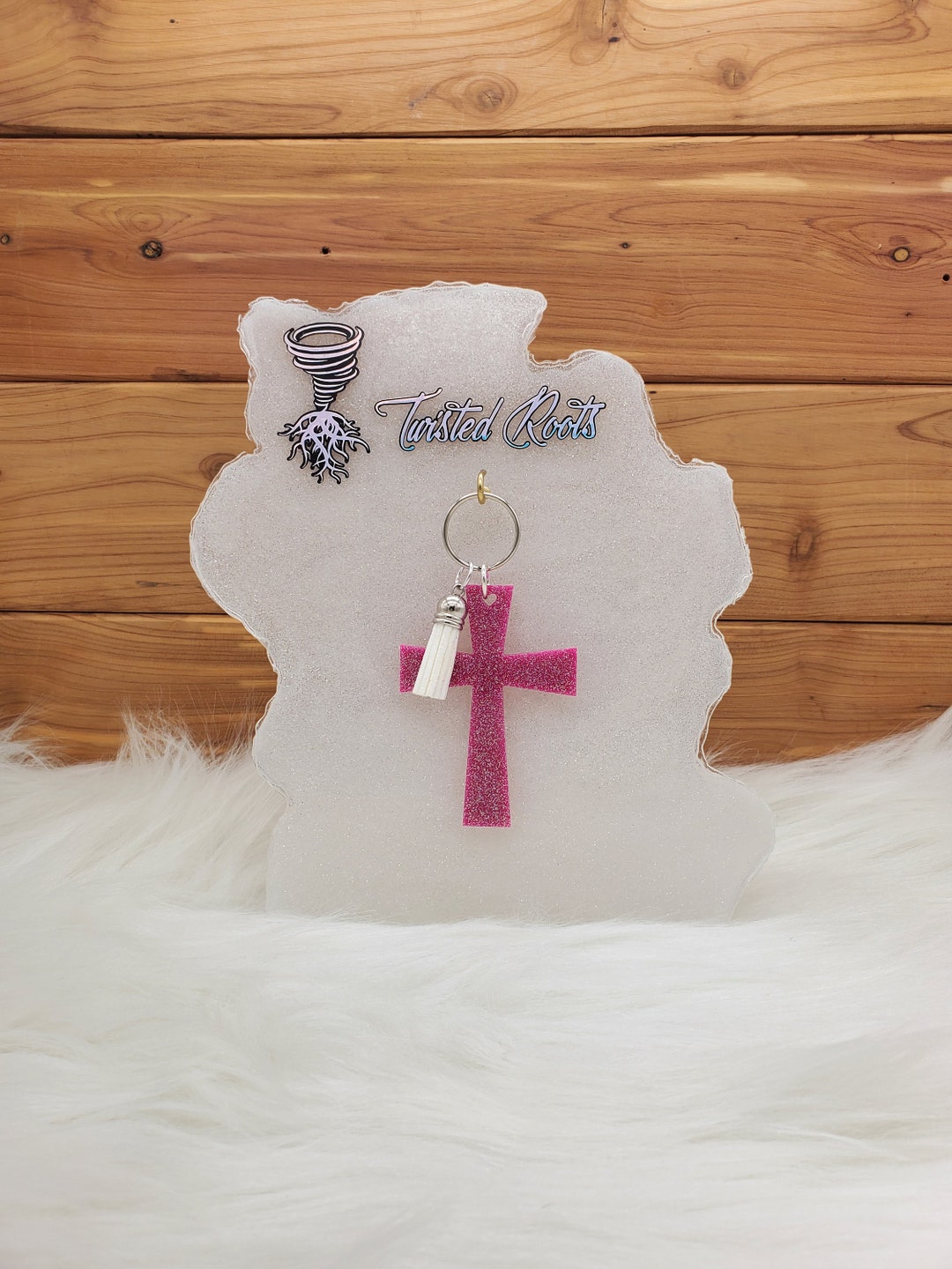 Pink Glitter Cross Keychain With Tassle, Gift for Mom, Gift for Sister ...