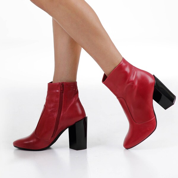 Red Ankle Boots - Etsy