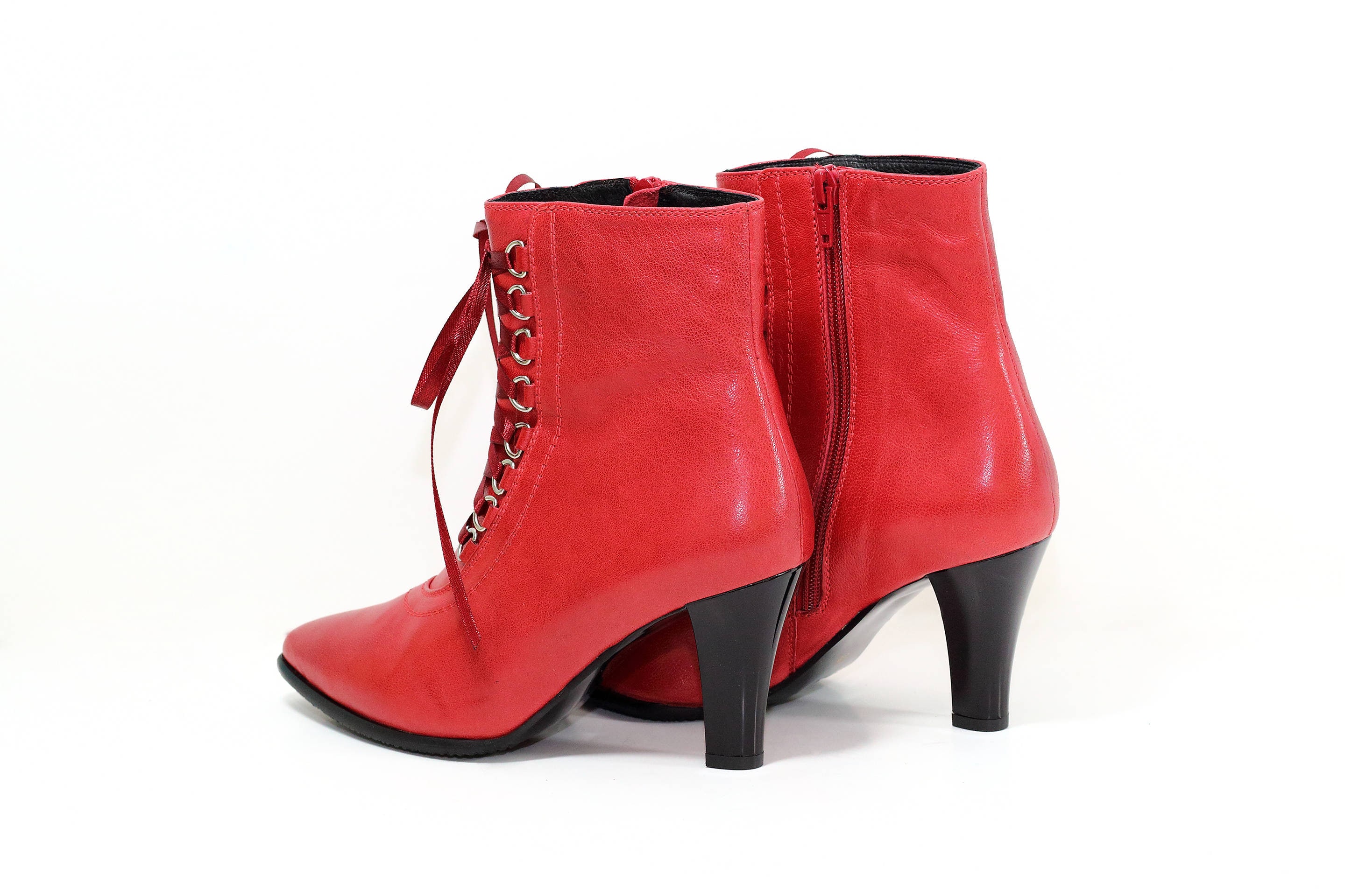 Red Women's Leather Boots Red Ankle Boots Women's - Etsy Australia