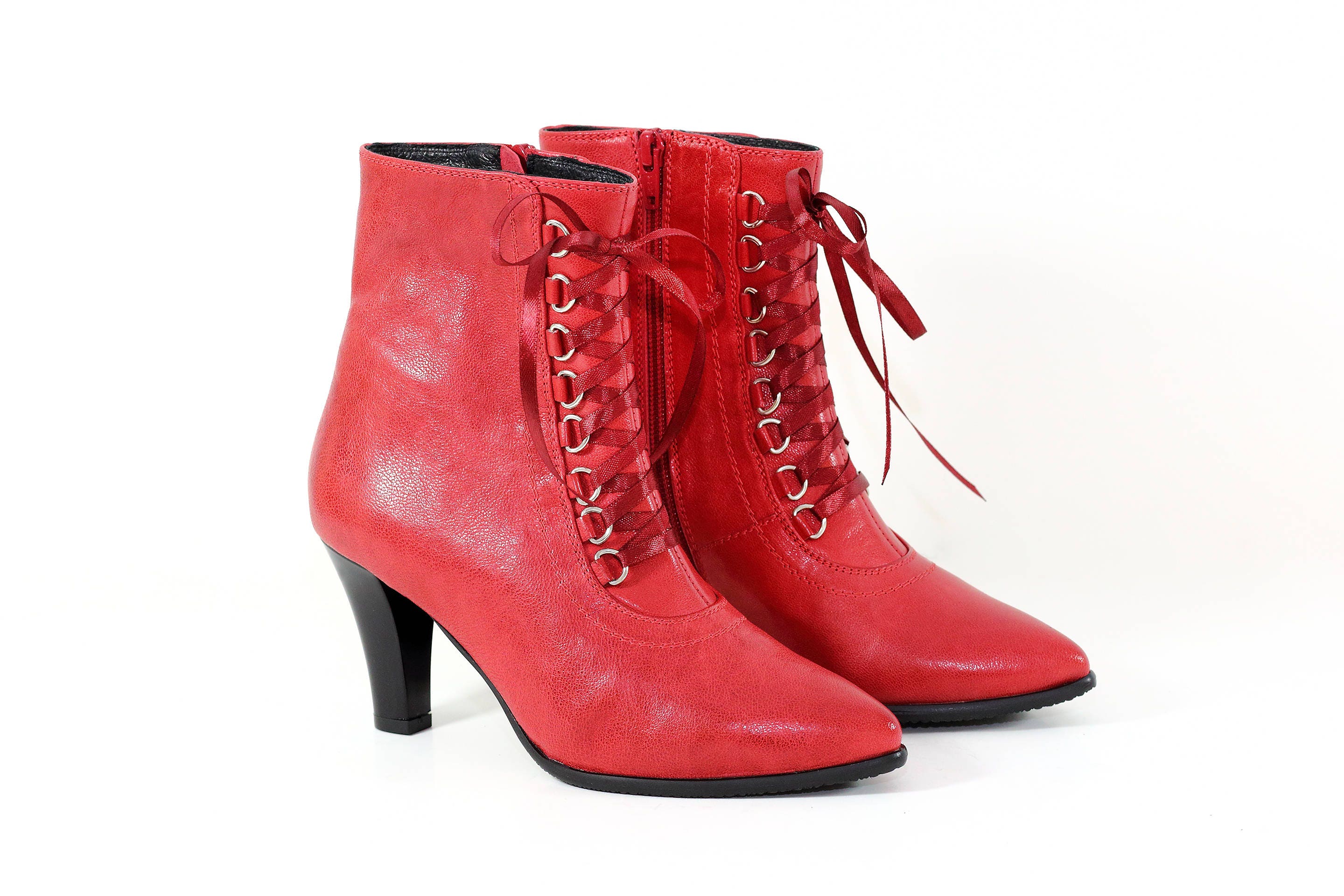 Red Women's Leather Boots Red Ankle Boots Women's - Etsy Australia
