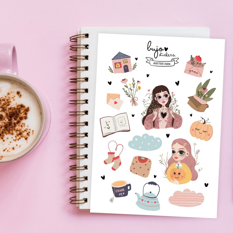 Printable Cute Girl Little Illustrations Sticker Sheet Bujo | Etsy