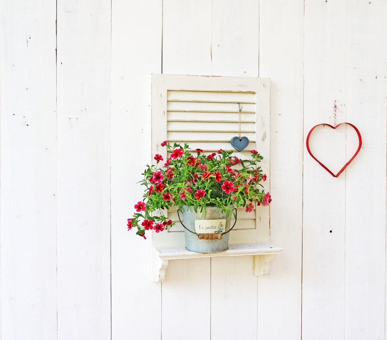 Wood Shutter With Shelf Jewlry Holder Wall Decor Plants Display Wall ...