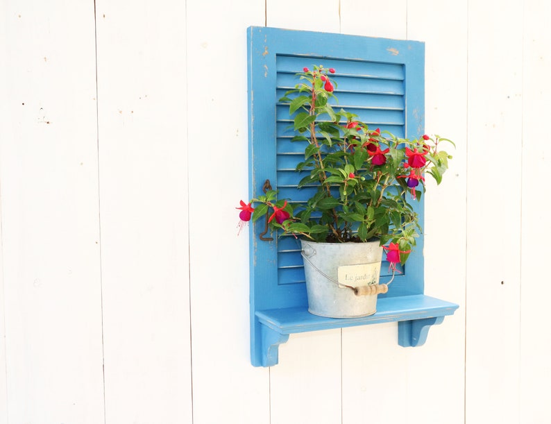 Wood Shutter With Shelf Bright Wall Art Wall Decor Plants Display Wall ...