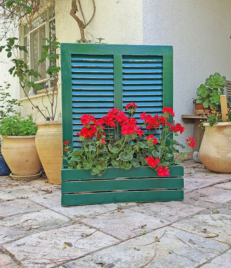 Wood Shutter Planter | Emerald Green Wall Art | Colorful Planter ...