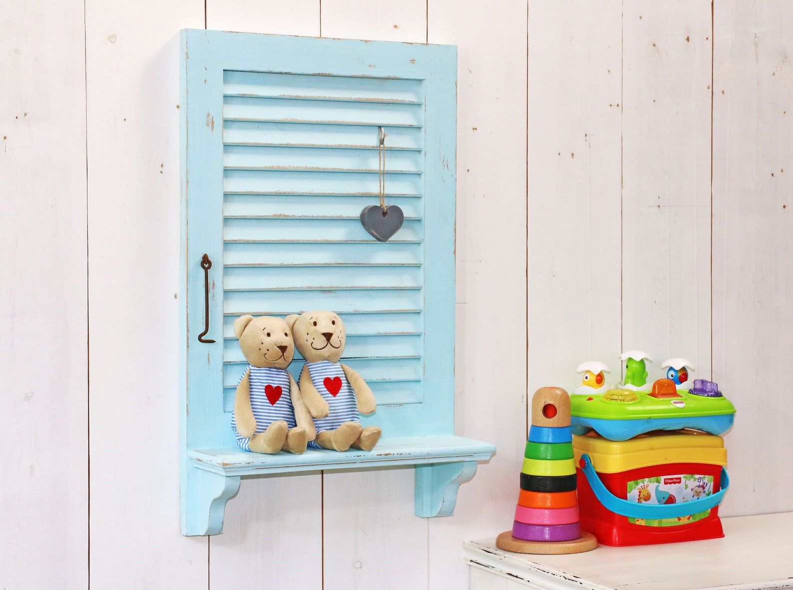 Wood Shutter With Shelf Jewlry Holder Wall Decor Plants Display Wall ...