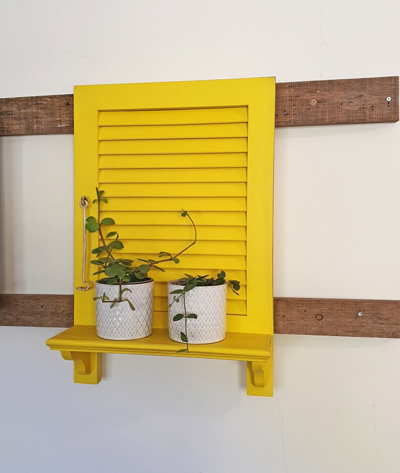 Wood Shutter With Shelf Bright Wall Art Wall Decor Plants Display Wall ...
