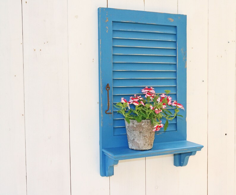 Wood Shutter With Shelf Bright Wall Art Wall Decor Plants Display Wall ...