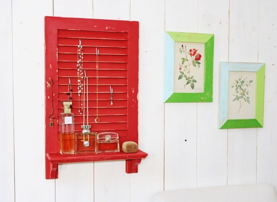 Wood Shutter With Shelf Jewlry Organizer Wall Decor - Etsy