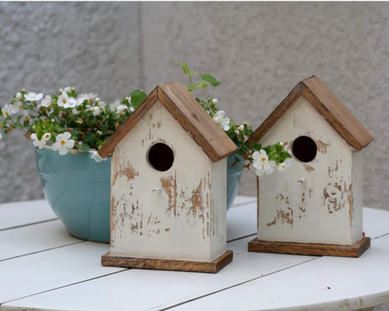 Wood Bird House Rustic Home Decor Painted Bird House Shabby Chic Bird ...