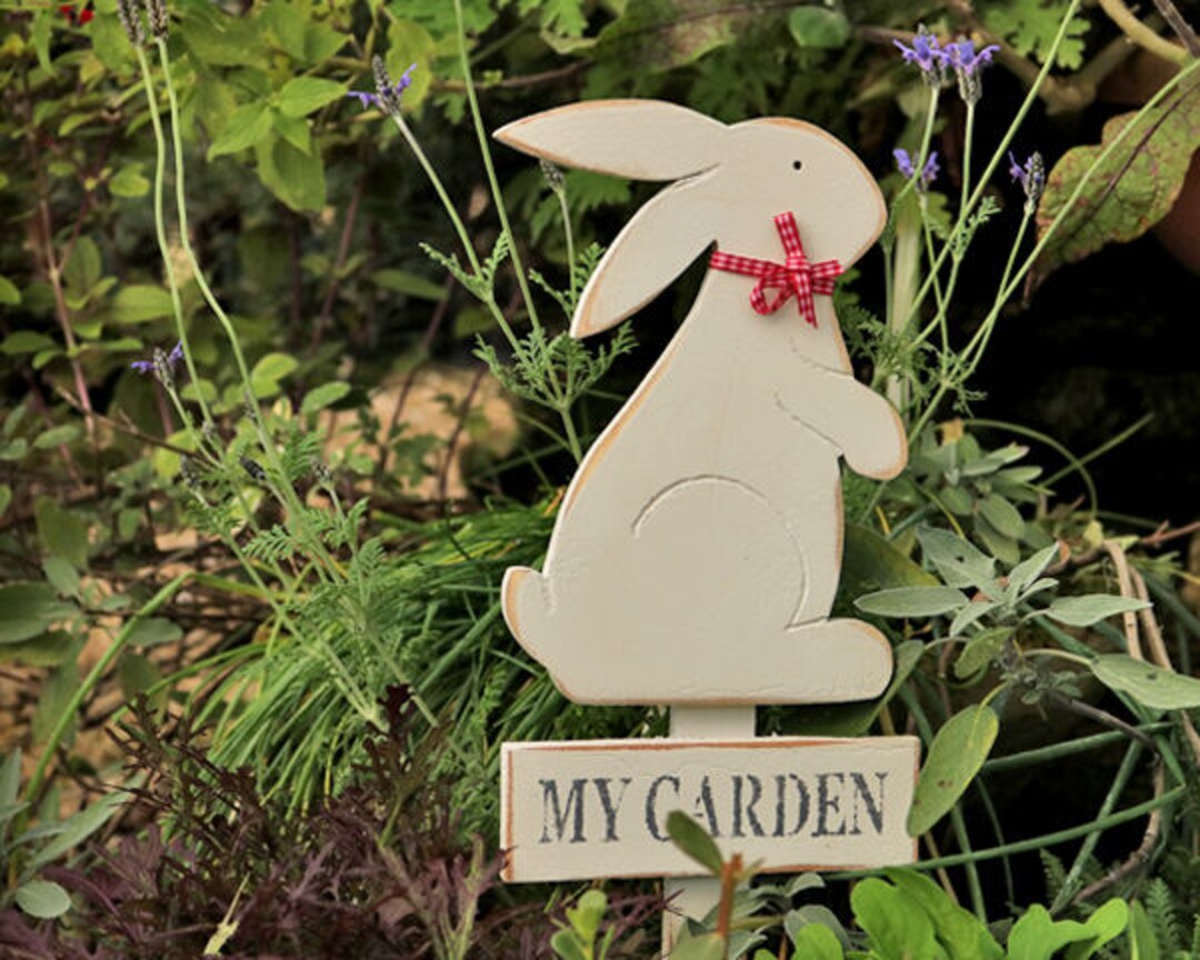 My Garden Wood Sign Bunny Rabbit Sign Garden Marker - Etsy