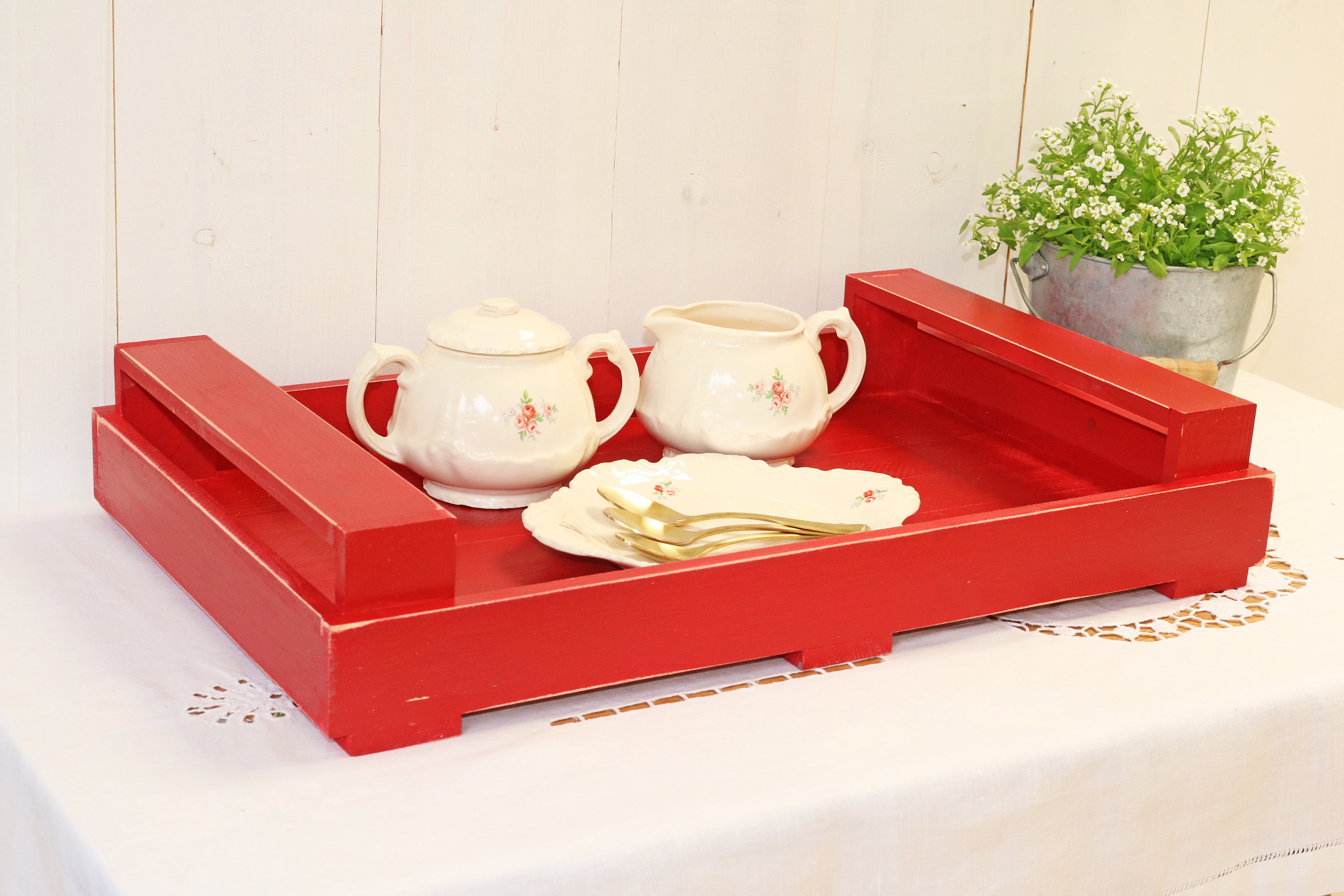 Red wooden tray store