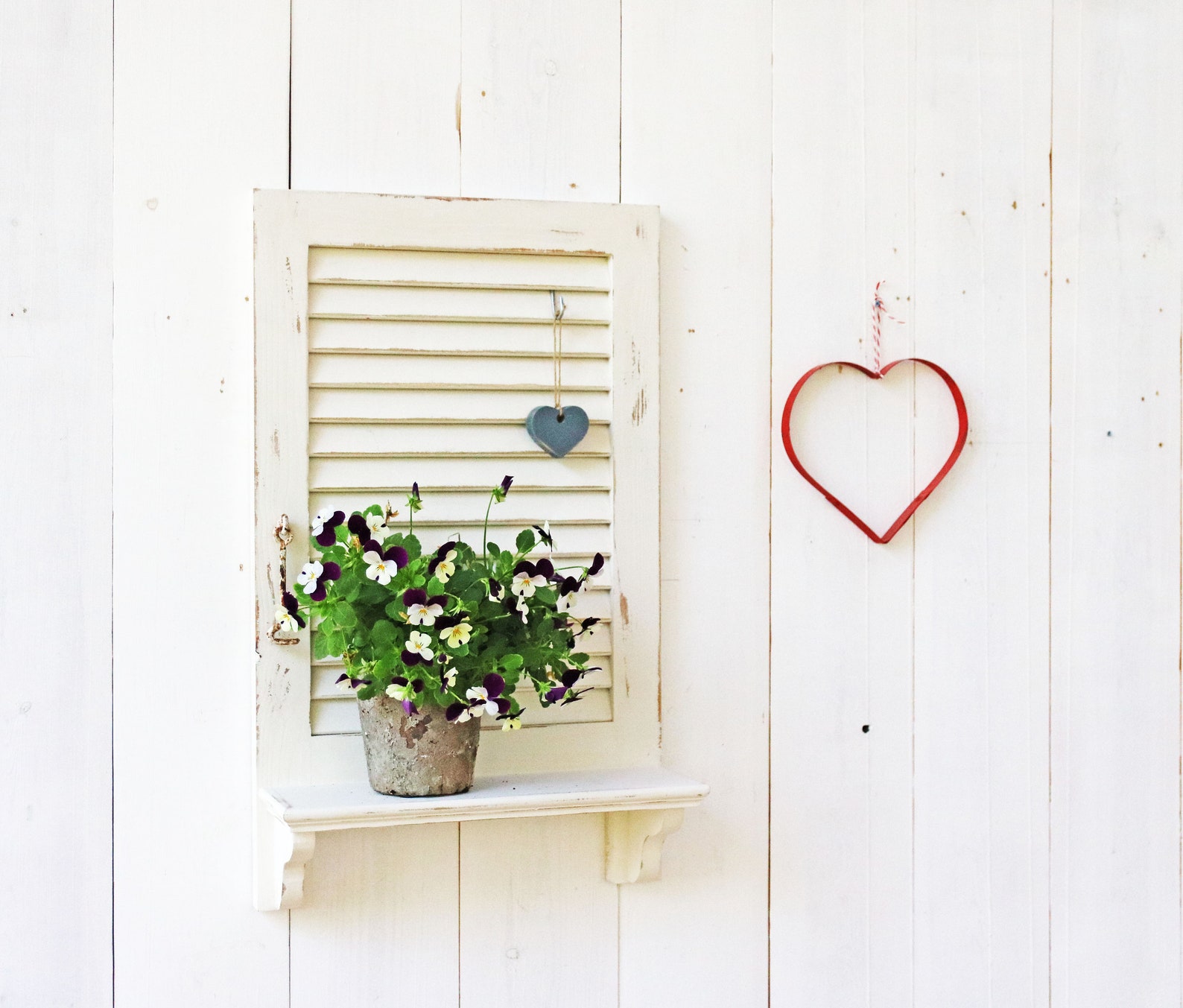 Wood Shutter With Shelf Bright Wall Art Wall Decor Plants Display Wall ...