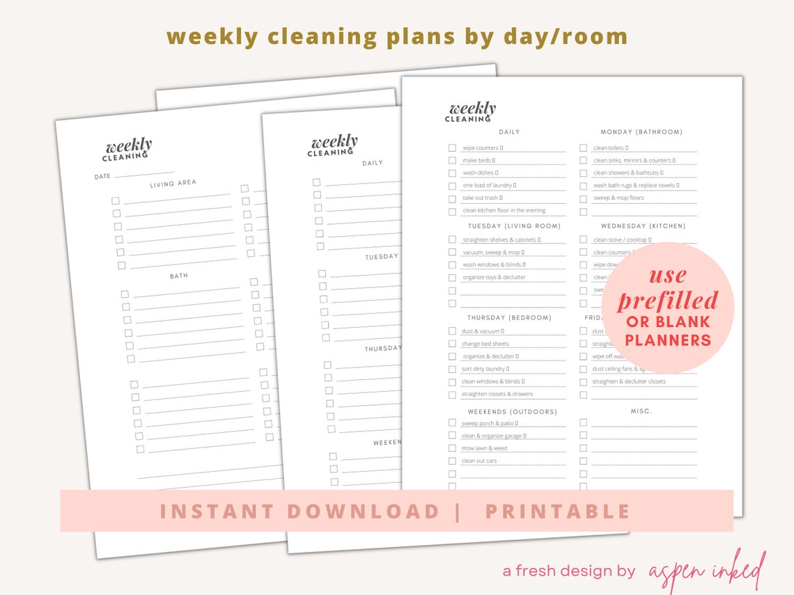 Cleaning Planner Cleaning Checklists Daily Cleaning - Etsy
