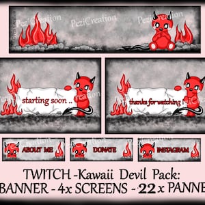 Twitch Kawaii Devil Banner, Screens, Pannels Pack Bundle Overlay - Etsy