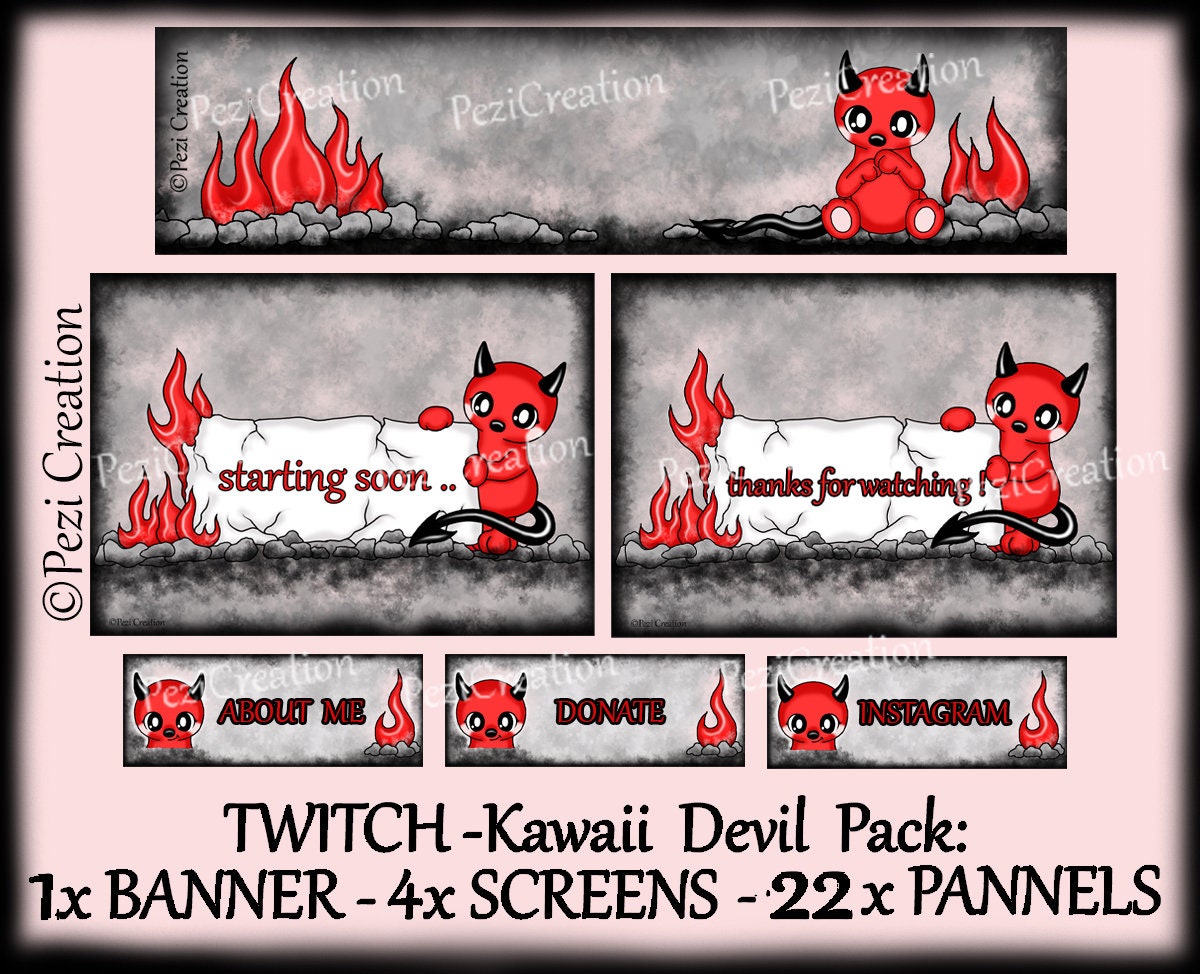 Twitch Kawaii Devil Banner, Screens, Pannels Pack Bundle Overlay - Etsy