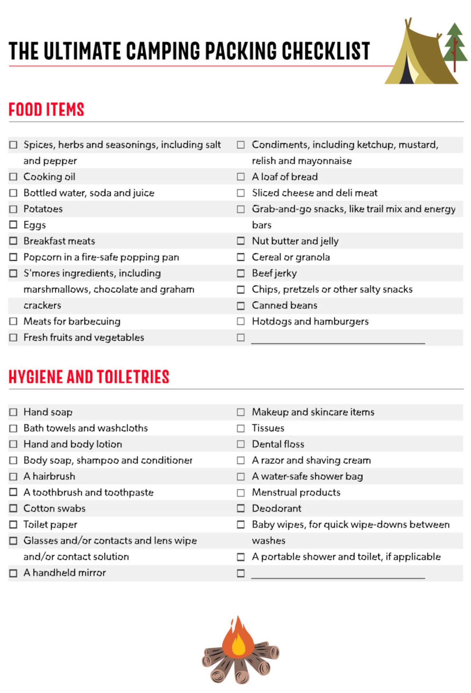 The Ultimate Camping Checklist! Digital Download! 5 Pages! - Etsy