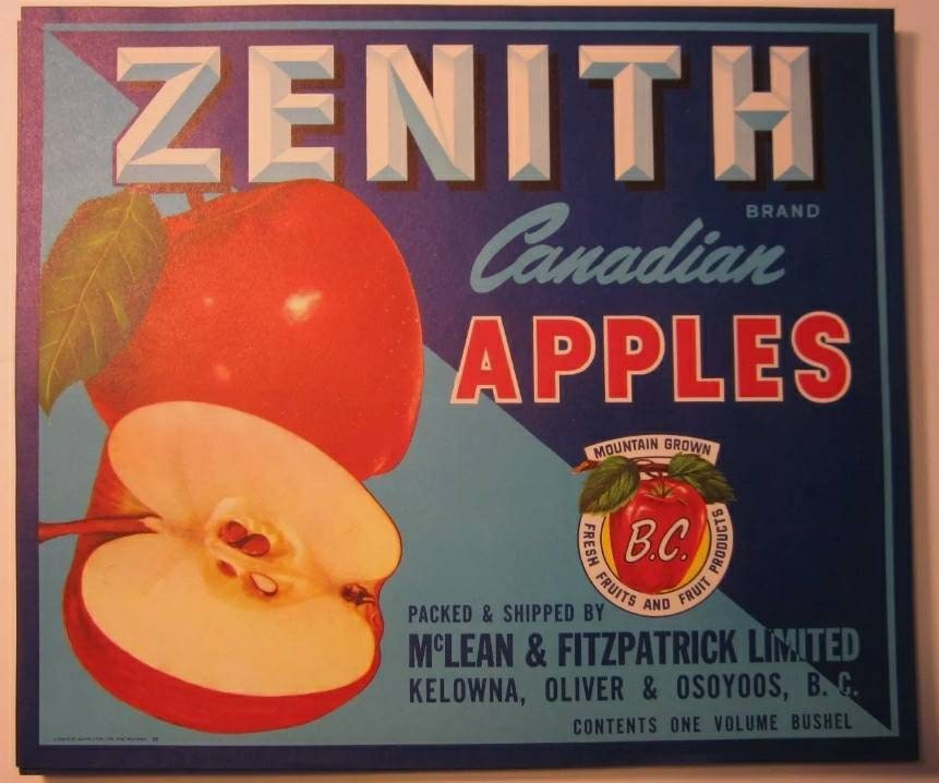 1950's ZENITH Canadian Apple Crate Label - Etsy