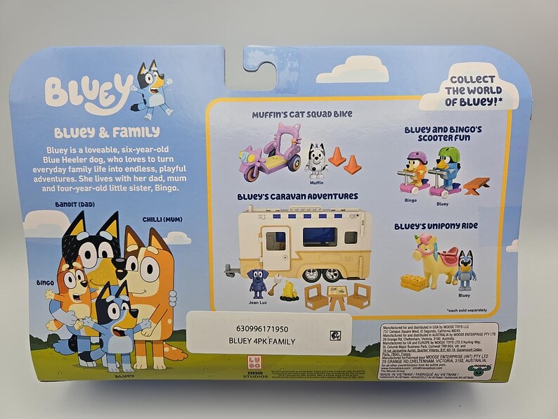 Bluey and Family Figurines 4 Pack EXPRESSIONS Excited Bingo Sleepy ...