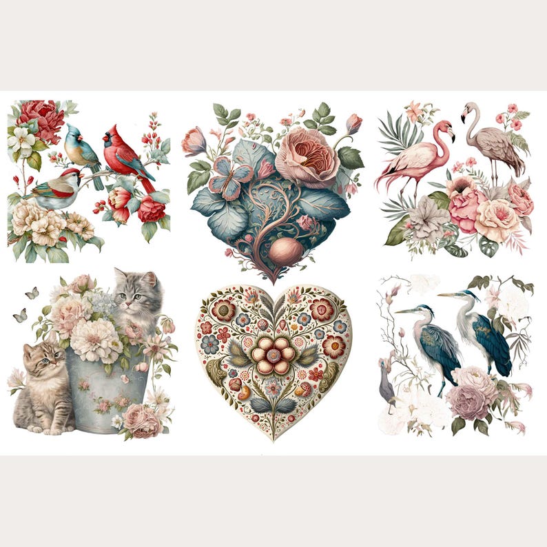 Floral Bird Rub on Transfers | Furniture Decals (6x12 Inch Sheets) - Etsy