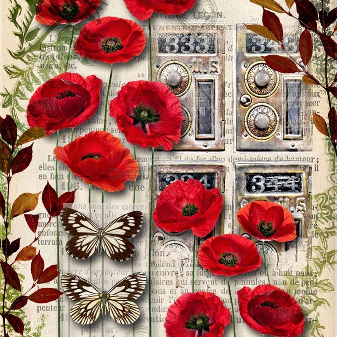 Urban Poppies Rice Paper for Decoupage | Red Floral, Butterflies (A4 ...