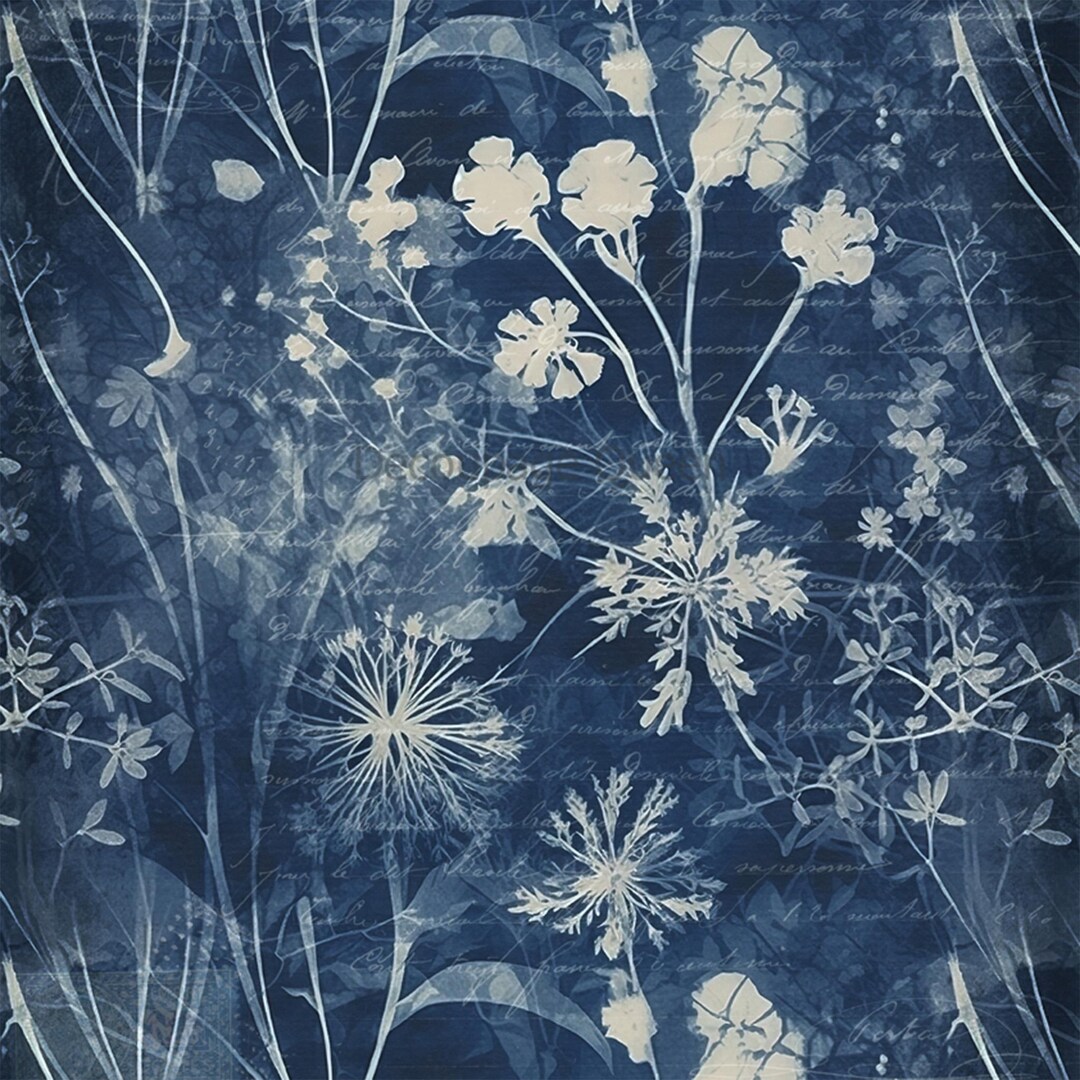 New INDIGO BOTANICAL 3 A2 Rice Decoupage Paper for Furniture Decoupage ...