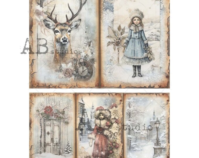 A4 Decoupage Paper Five Winter Girl Scenes || AB Studio || Rice Paper ...