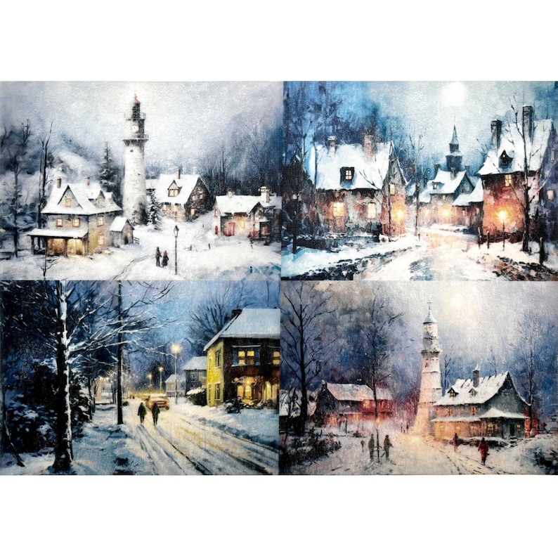 Snowy Twilight Decoupage Paper A3 | Victorian Christmas Village ...