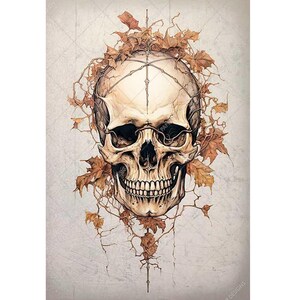 A3 Rice Decoupage Paper for Furniture SKULL COVERED in LEAVES Paper ...