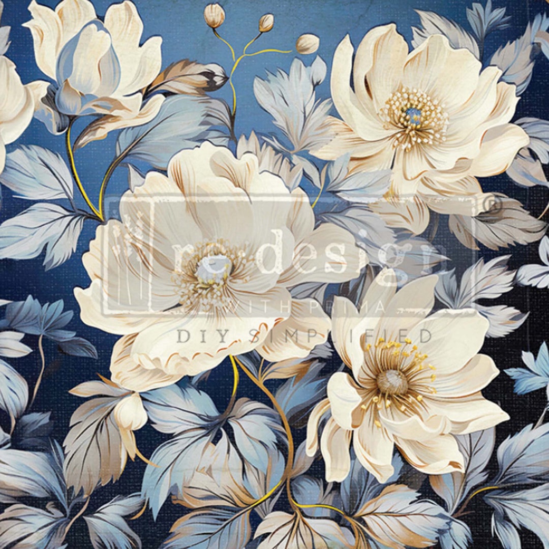 Large Decoupage Paper for Furniture CERULEAN BLOOMS || Redesign With ...