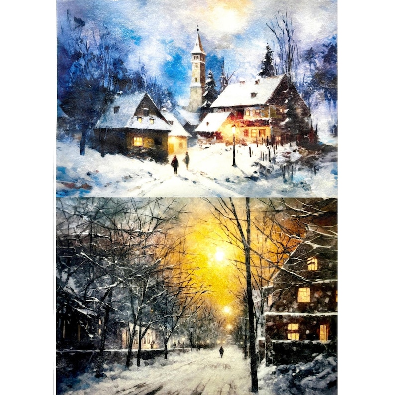 Snowy Twilight Decoupage Paper A3 | Victorian Christmas Village ...