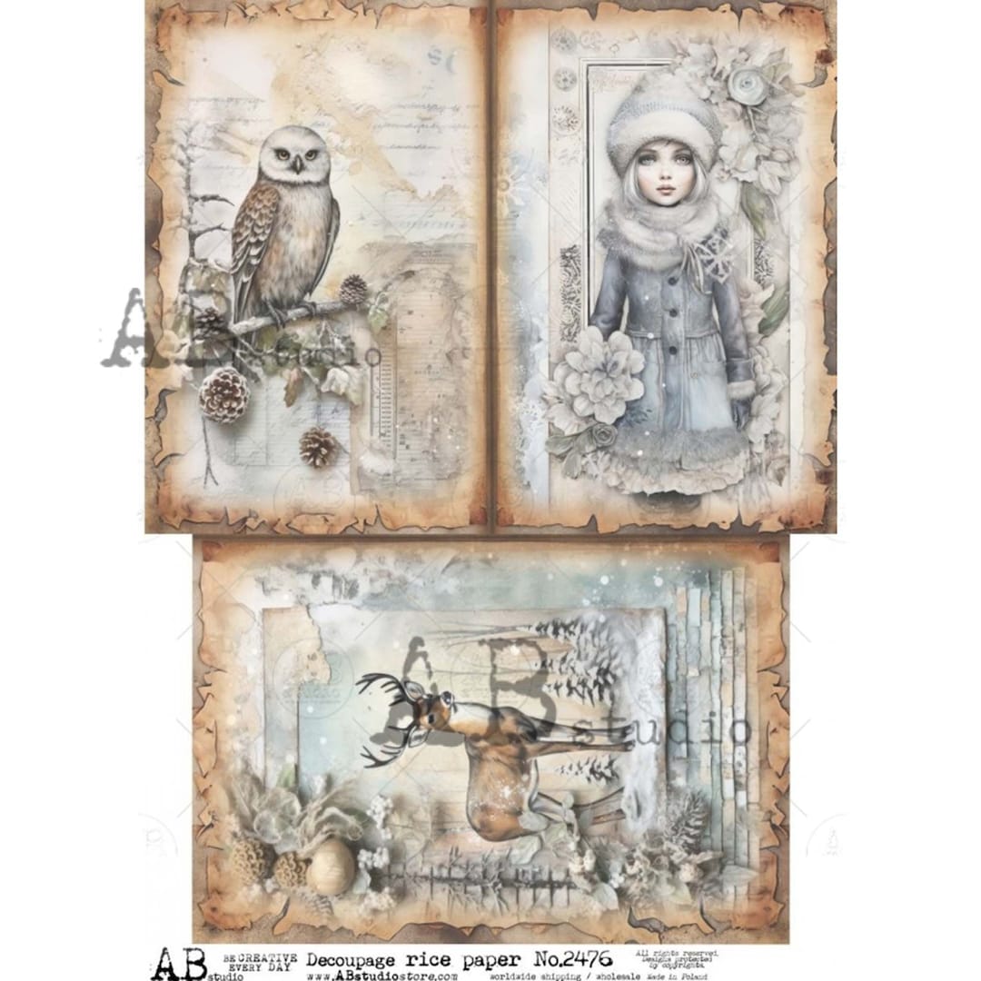 A4 Decoupage Paper Three Winter Girl Scenes AB Studio Rice Paper to ...