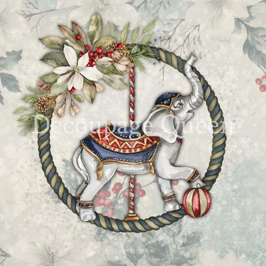 Elephant Carousel A3 Decoupage Paper | Christmas Floral Rice Paper - Etsy