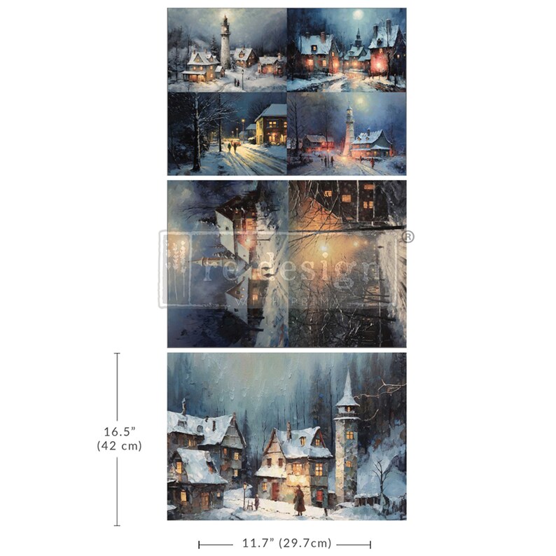 Snowy Twilight Decoupage Paper A3 | Victorian Christmas Village ...