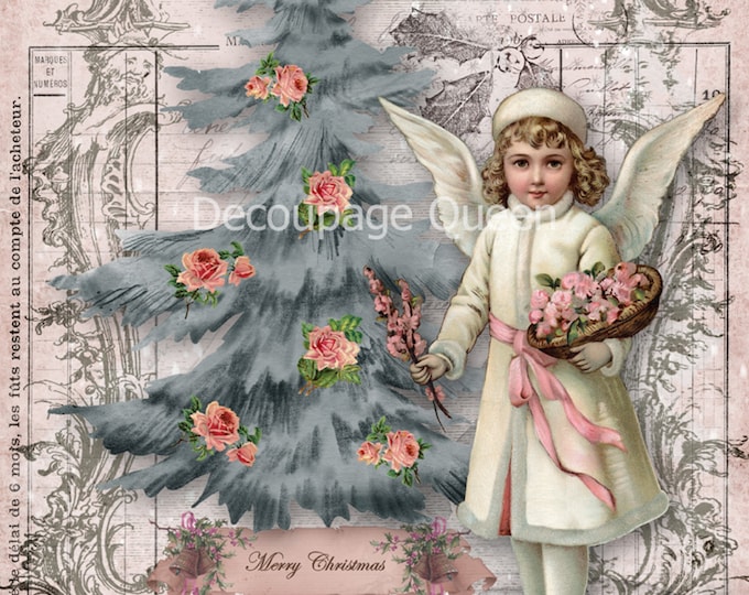Decoupage Rice Paper ANGEL WITH TREE Decoupage Furniture Decoupage ...