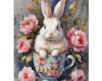 New Decoupage Paper Framed BUNNY FAMILIES AB Studio White Rabbits ...