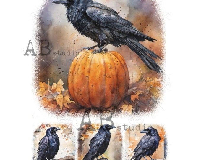 Four Fall Ravens Print Decoupage Paper || AB Studio || Rice Paper ...