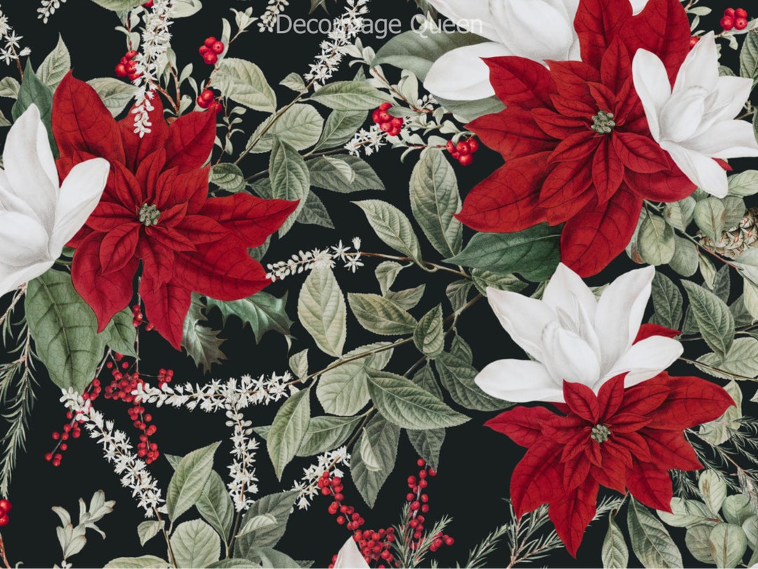 Rice Paper Decoupage CHRISTMAS FLORAL BLACK Decoupage Queen Decoupage ...