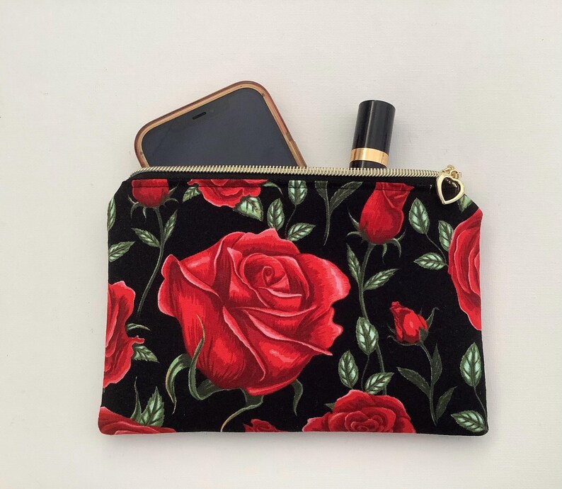 Red Rose Floral Purse: Handmade Cotton Cosmetic Bag Australian Gifts ...