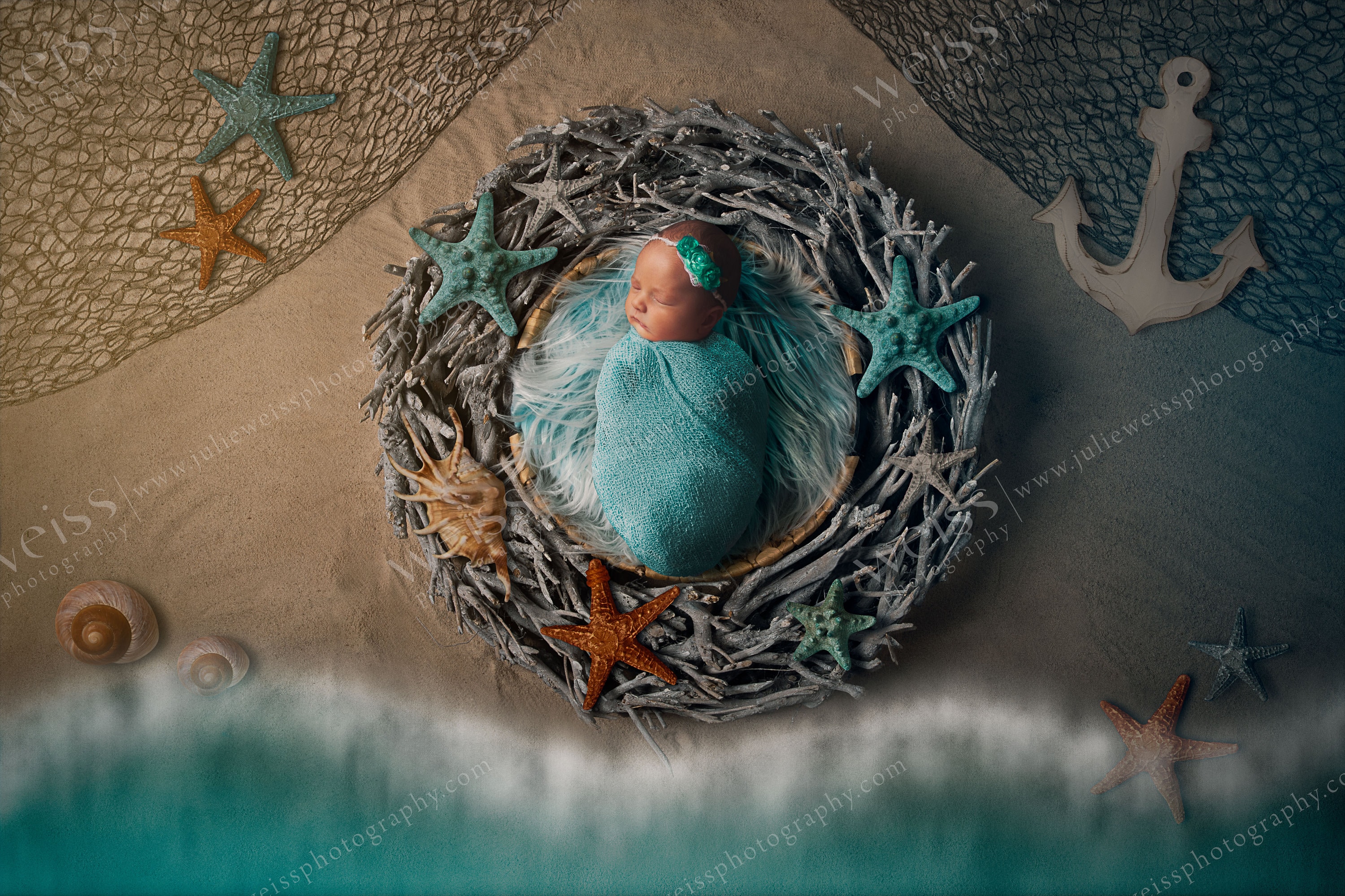 Ocean Mermaid Baby Sea Shore Digital Photography Background / Backdrop ...