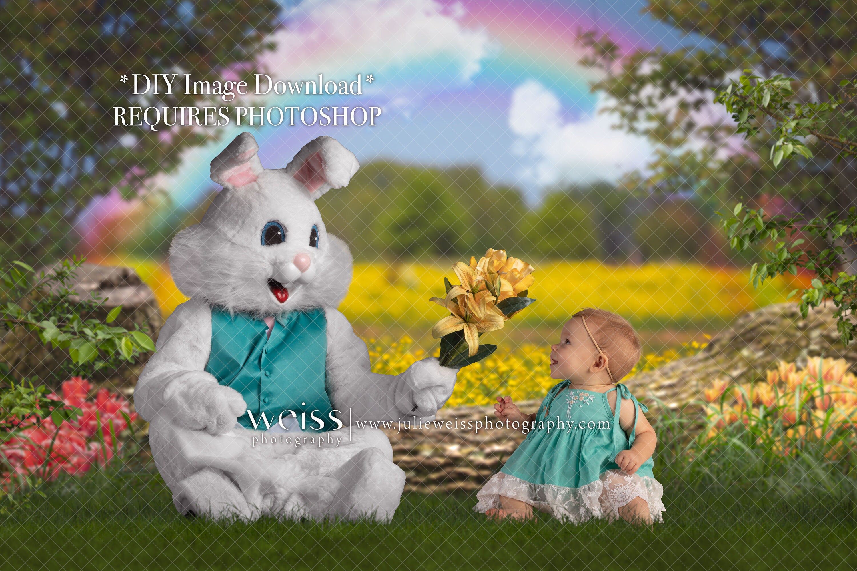 Easter Bunny Spring Flowers Digital Background Backdrop JPG - Etsy