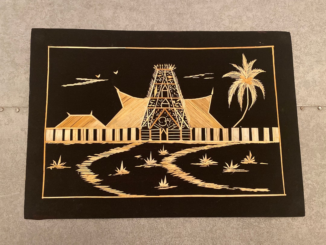 Vintage Chinese Cut Rice Straw Art on Black Linen, Unframed 14x 9.75 - Etsy
