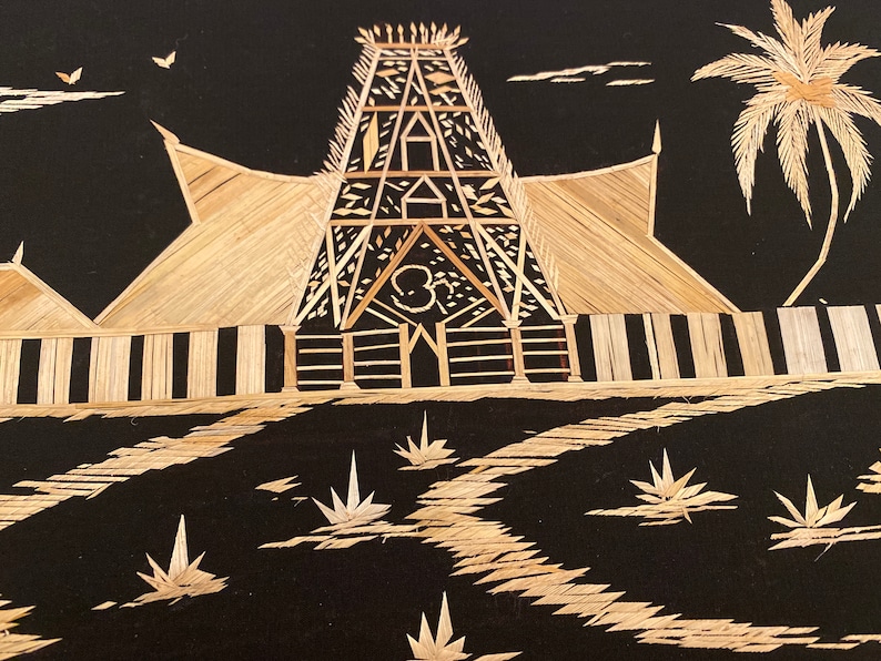 Vintage Chinese Cut Rice Straw Art on Black Linen Unframed | Etsy